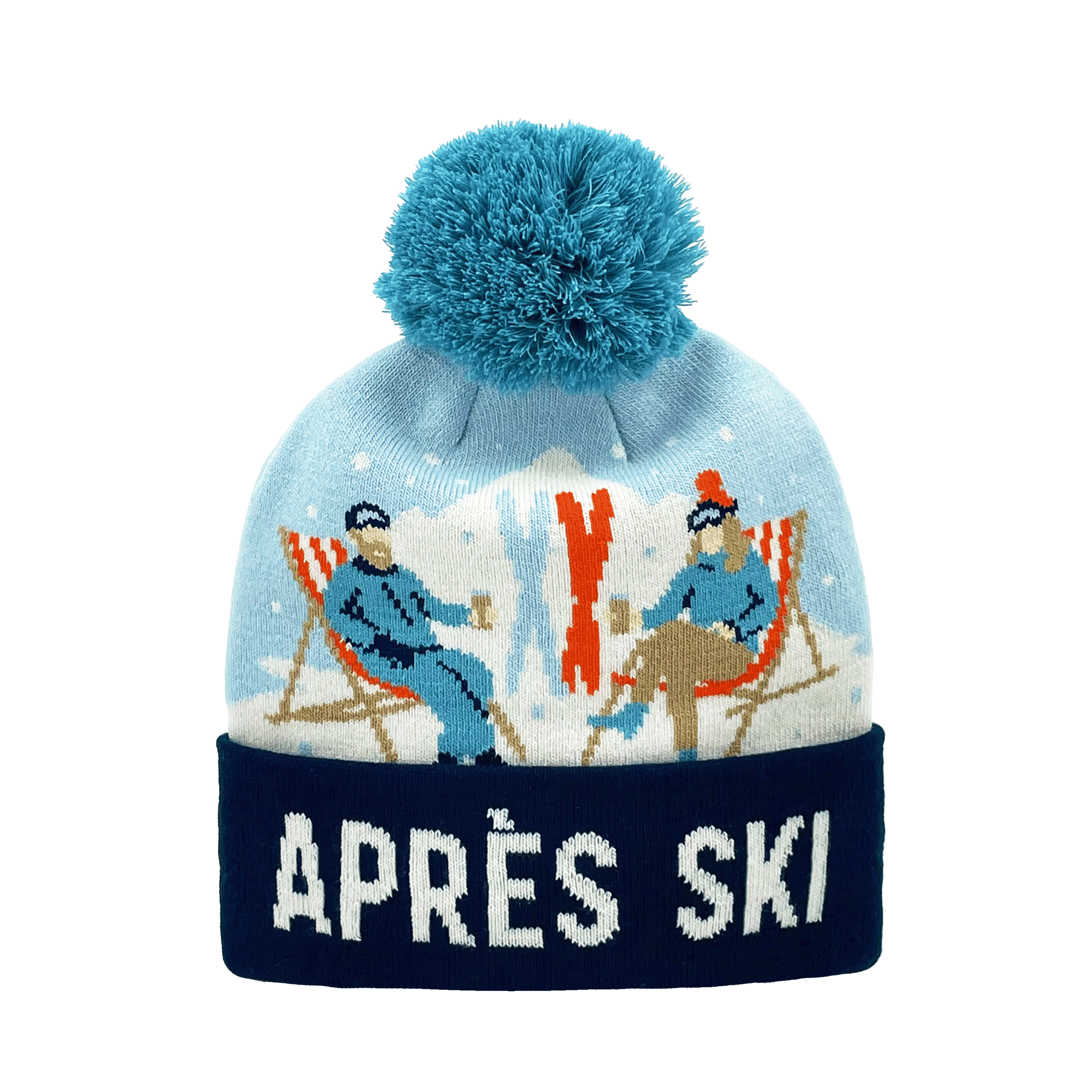 Après Ski Pattern Knit Beanie with Pom Pom for Cozy Winter Holidays ...